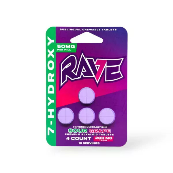 Rave Sublingual Chewable 7OH Kratom Extract Tablets Strawberry Lemonade ...